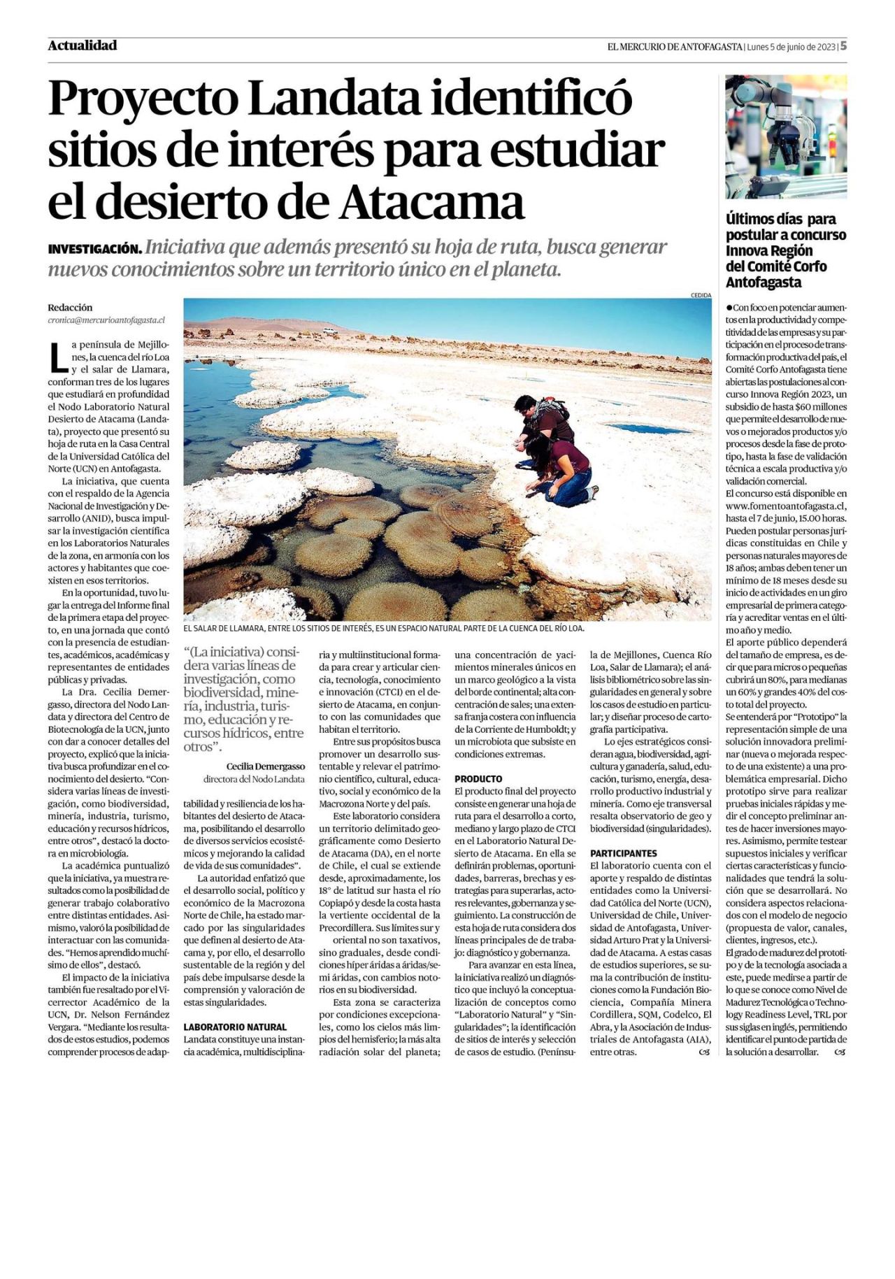 Proyecto Landata identificó sitios de interés para estudiar el desierto ...